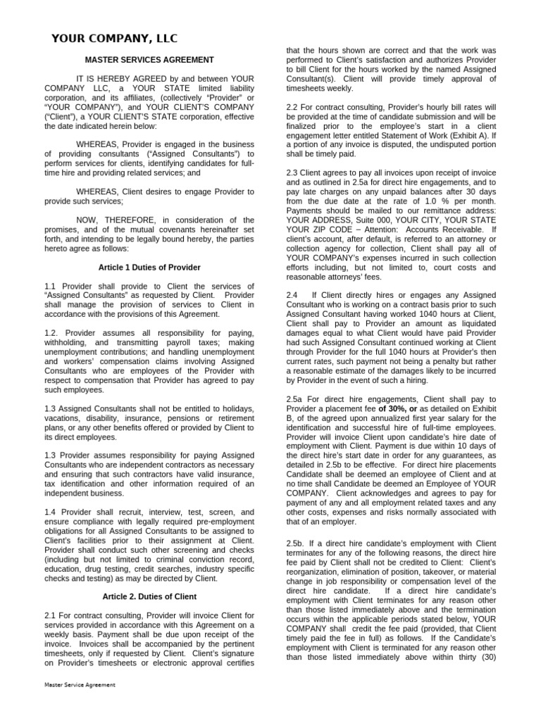 Consulting Services Master Agreement | PDF | Arbitration | Employment