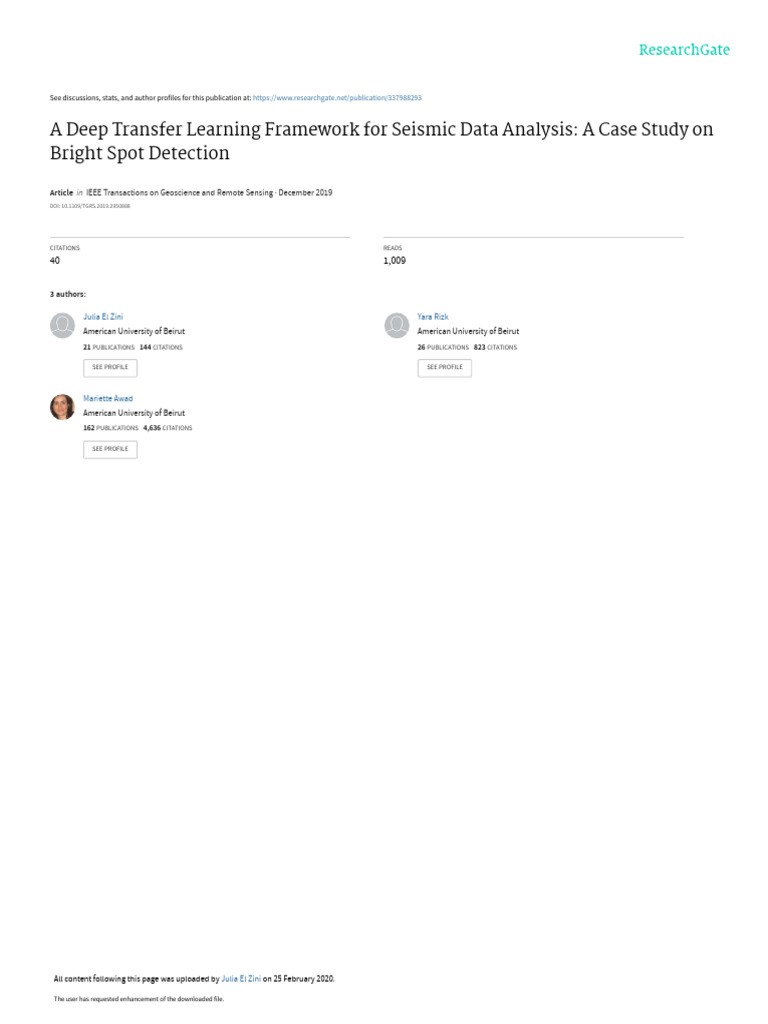 A Deep Transfer Learning Framework For Seismic | PDF | Deep Learning | Artificial Neural Network