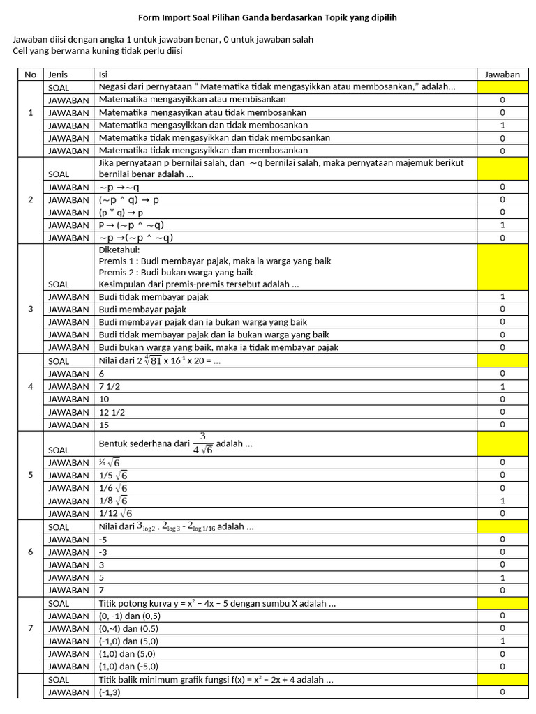 Form-Soal MTK AM 2023-2024 | PDF