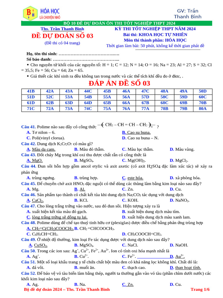 de Du Doan So 03. TTB - Dap An | PDF
