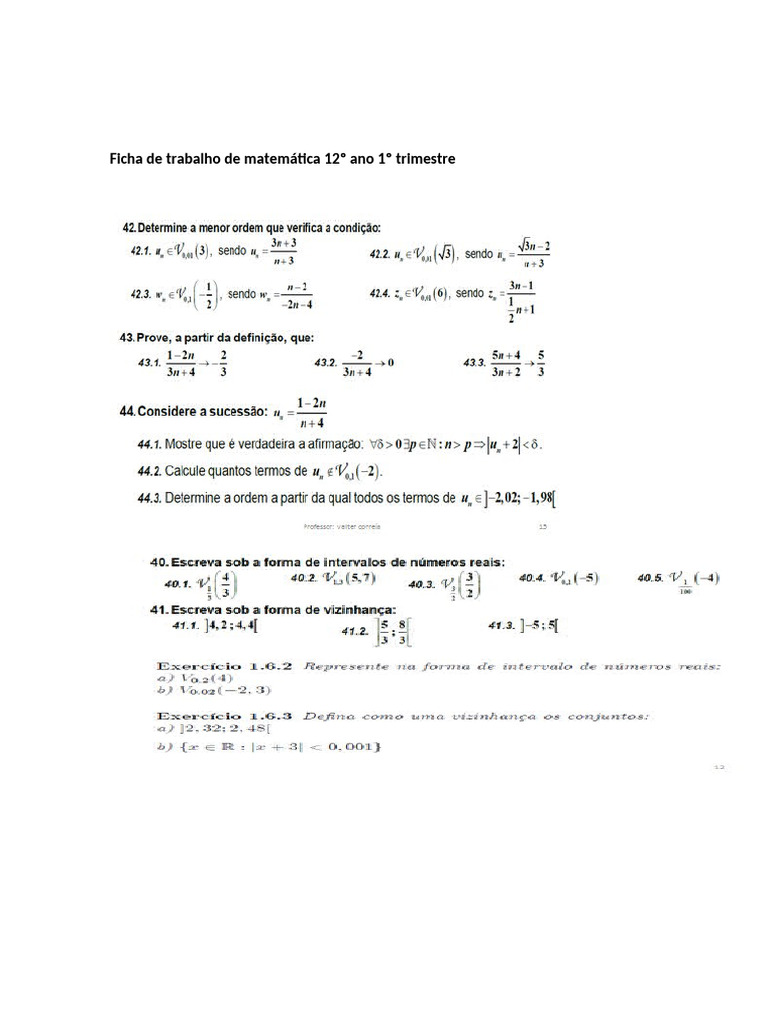 Ficha de Exercicios 12 Ano 2024 | PDF