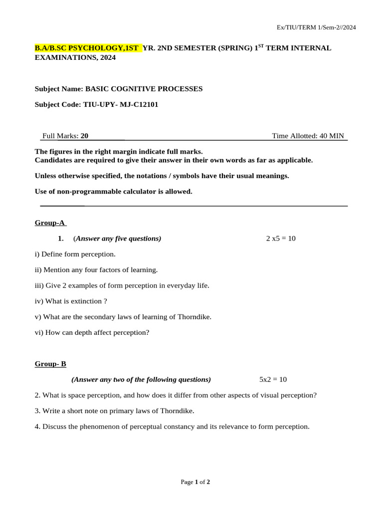 Basic Cognitive Processes | PDF