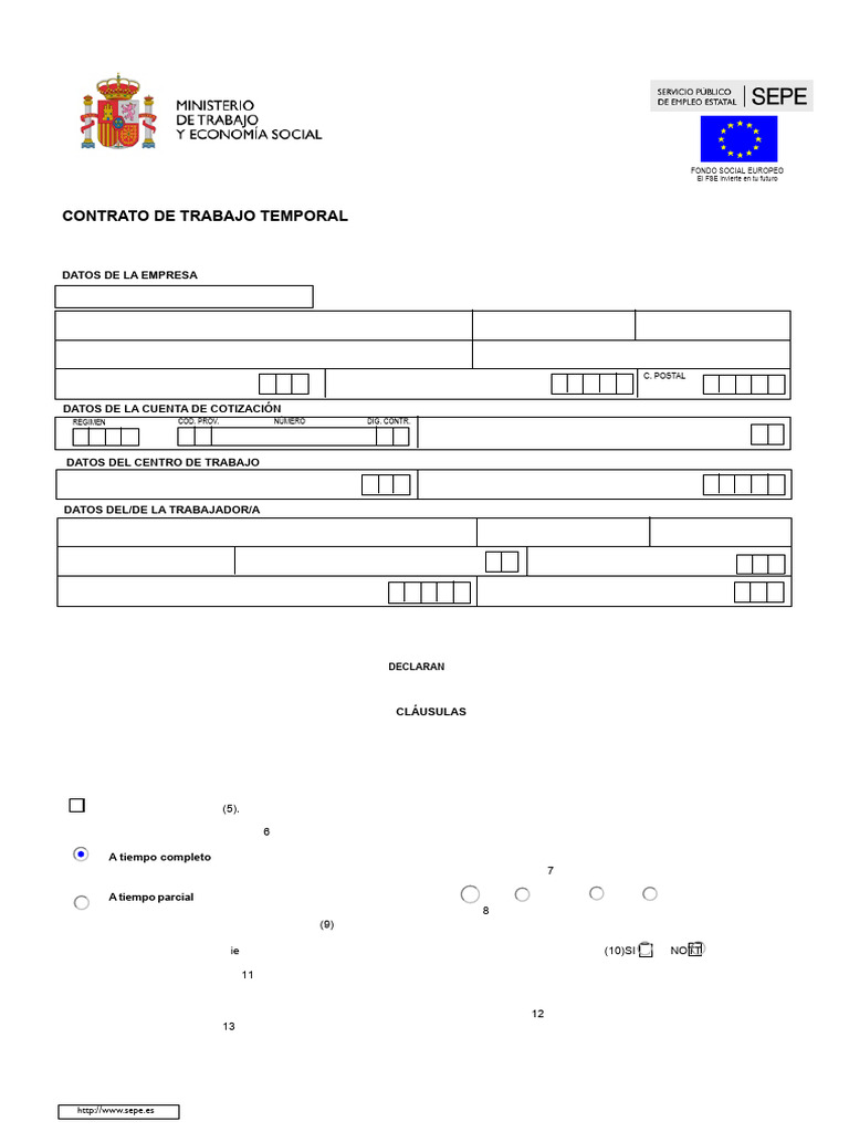 Contrato de Trabajo Temporal en España | PDF | Tiempo de trabajo | Salario