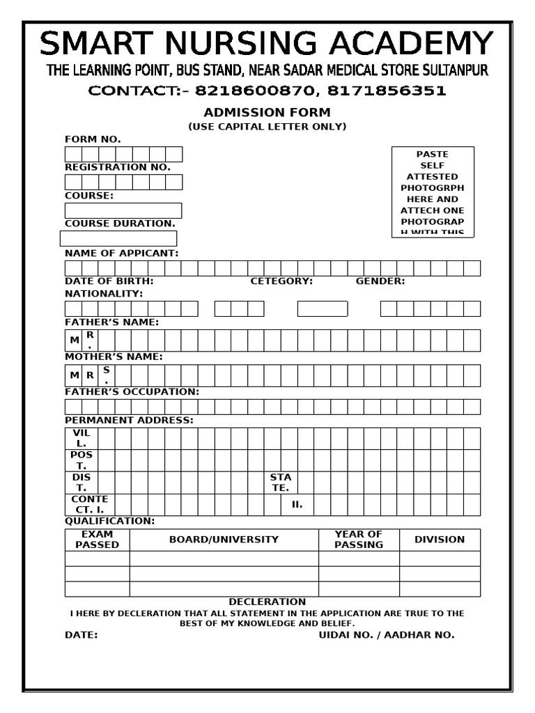 Admission Form Nursing | PDF