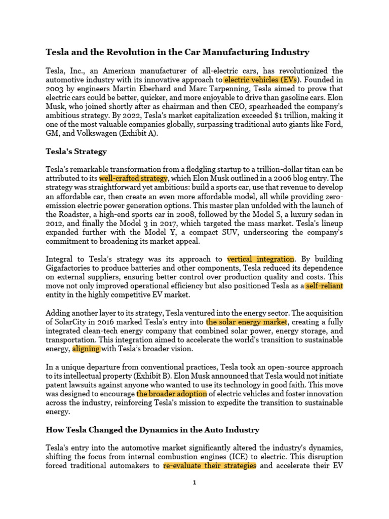 Tesla's Impact on the Auto Industry | PDF | Electric Vehicle ...