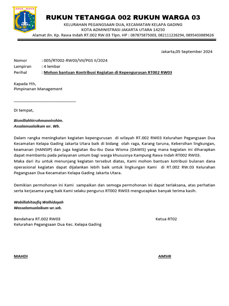 Proposal Ke WIKA RT002 Tahun 2024 | PDF | Ilmu Sosial | Griya & Taman