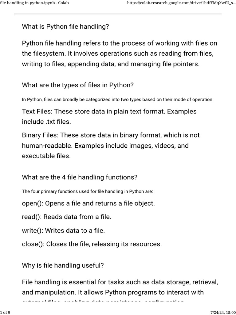 Psc-Unit 1-4-File Handling in Python | PDF | Filename | Text File