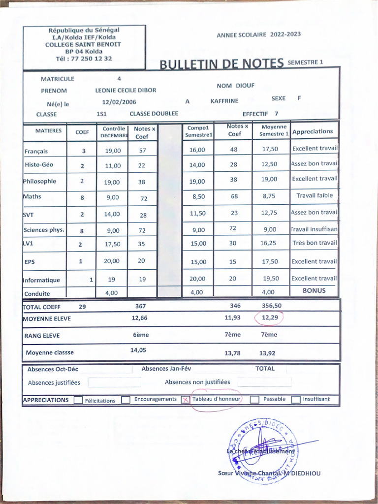Bulletins de Notes | PDF