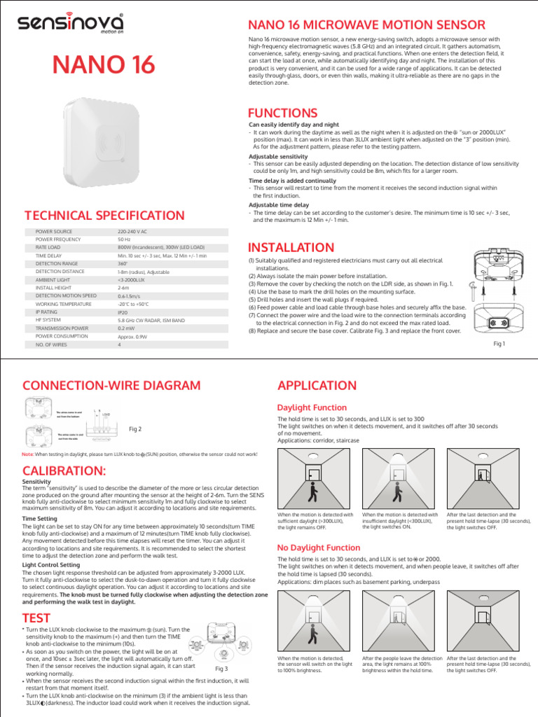 03 Sensinova - Nano 16 - Data Sheet | PDF | Microwave | Alternating Current