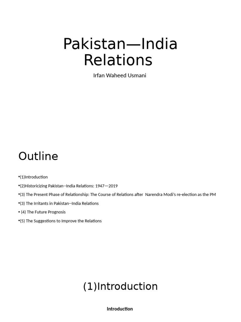 Pakistan India Relations Slides | PDF