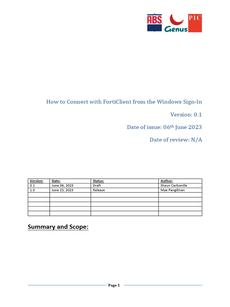 How To Connect With FortiClient From The Windows Sign-In | PDF