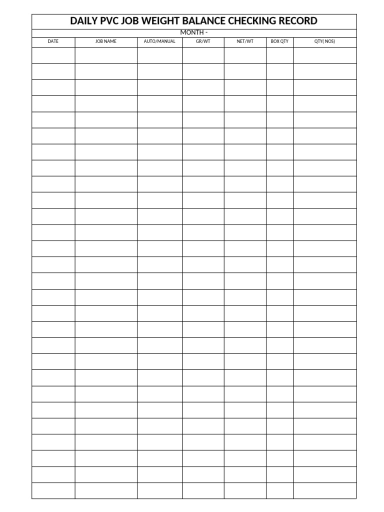 Daily PVC Job Weight Balance Record | PDF