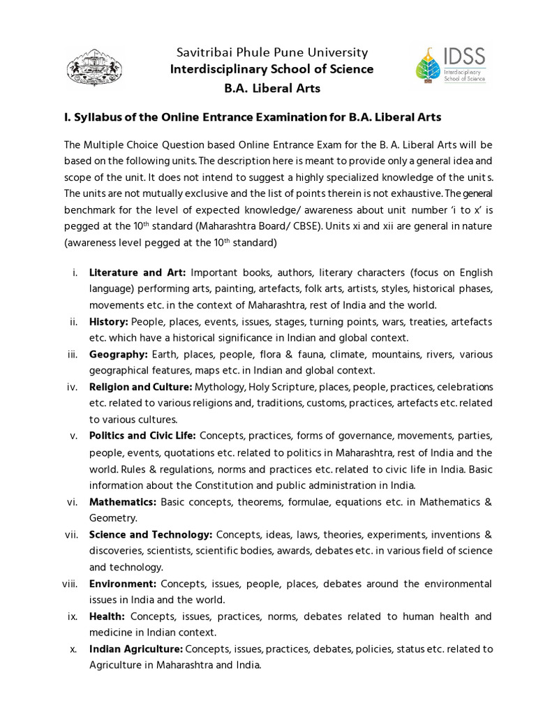 B.A. Liberal Arts Entrance Exam Syllabus | PDF | Heart | Mathematics