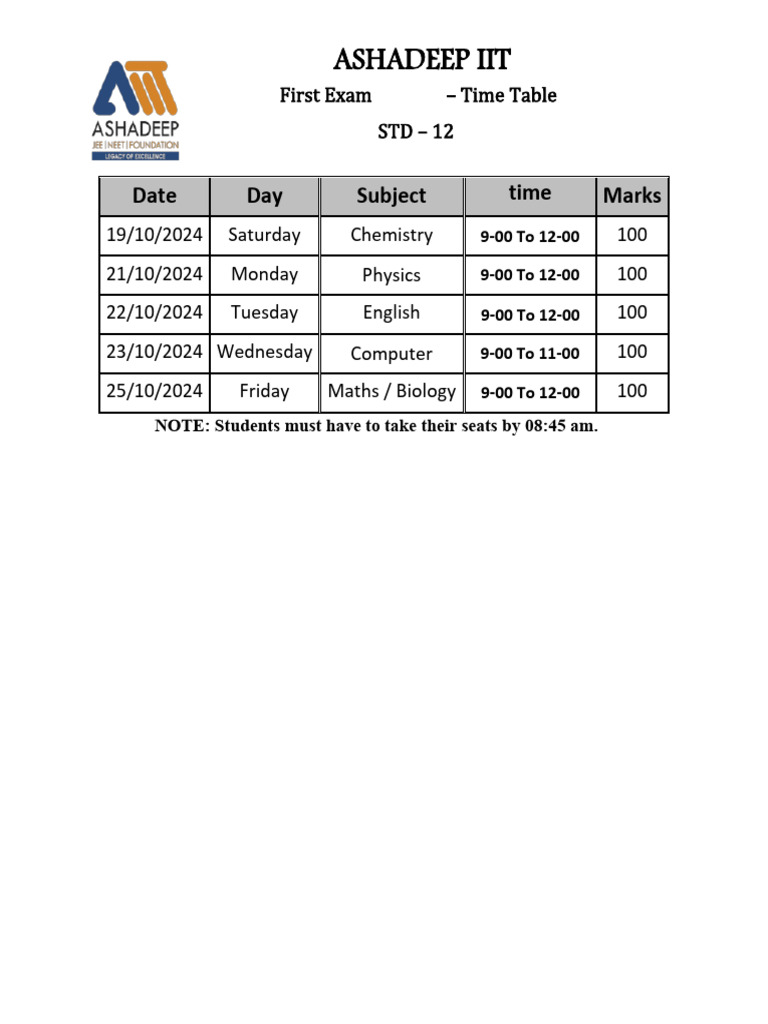 STD-12 Exam Schedule Oct 2024 | PDF
