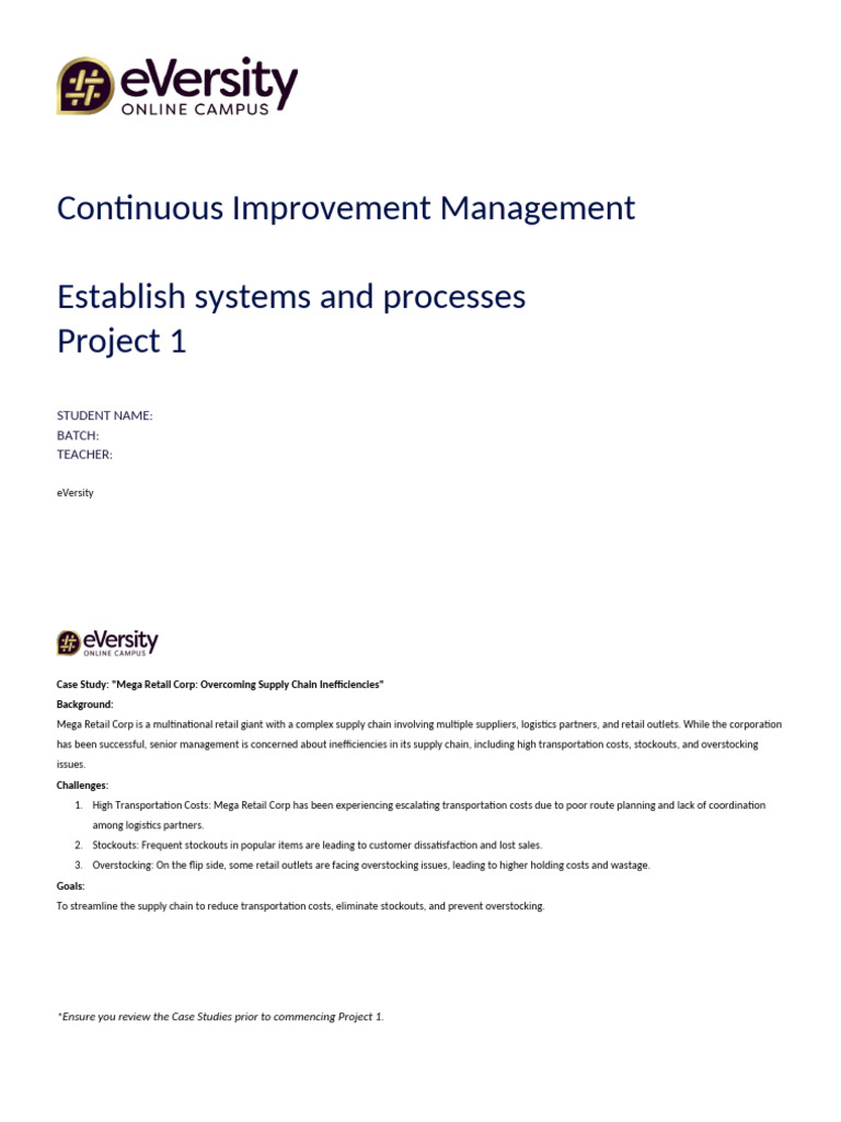STR502 EVT-001 Continuous Improvement Management - Project 1 Template ...