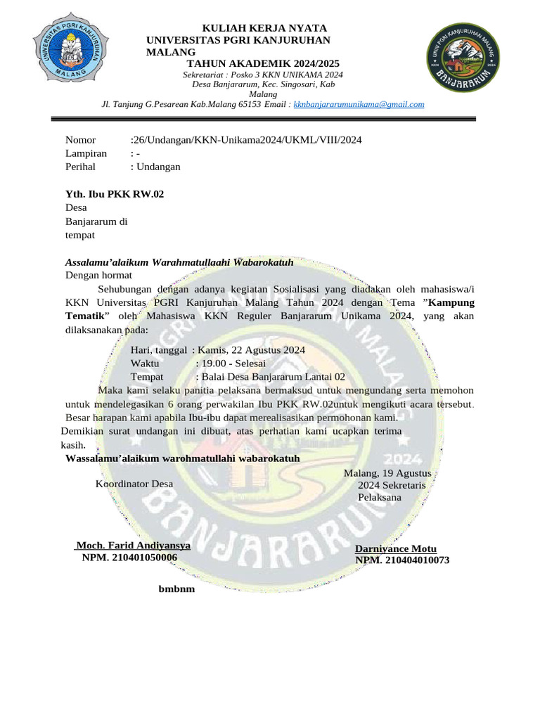 Undangan Ibu PKK Revisi | PDF