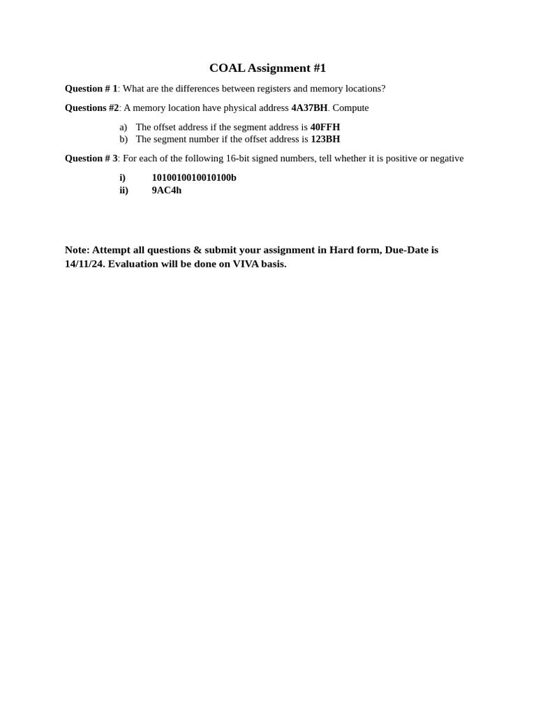 COAL Assignment on Memory and Registers | PDF | Teaching Methods & Materials