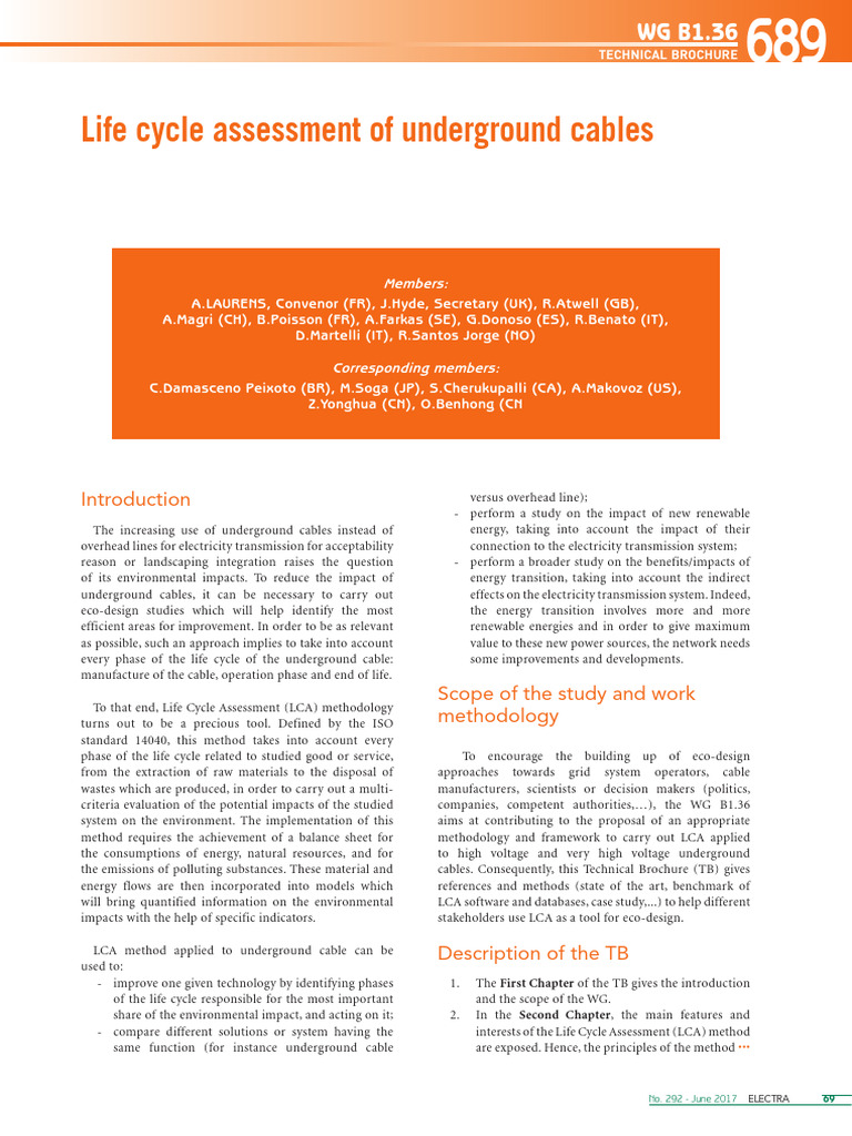 ELT - 292 - 7 - Life Cycle Asssessment of UG Cables | PDF | Life Cycle ...