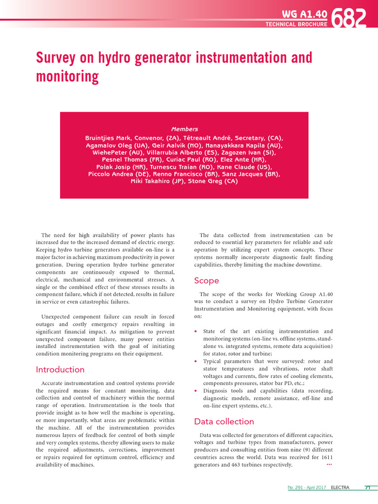 ELT - 291 - 7 - Survey On Hydro Gen Instrumentation | PDF | Electricity | Mechanical Engineering