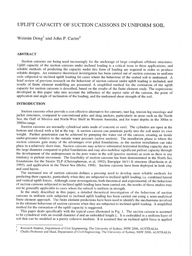 Deng and Carter 2000 Uplift Capacity of Suction Anchors in Uniform Soils | PDF