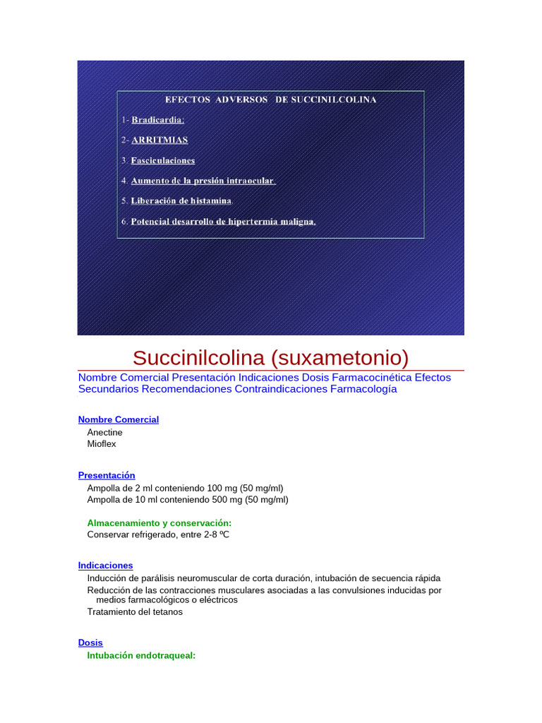 Succinilcolina: Usos y Precauciones | PDF | Especialidades Medicas ...