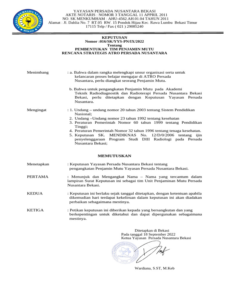 SK Penjamin Mutu 2022 | PDF