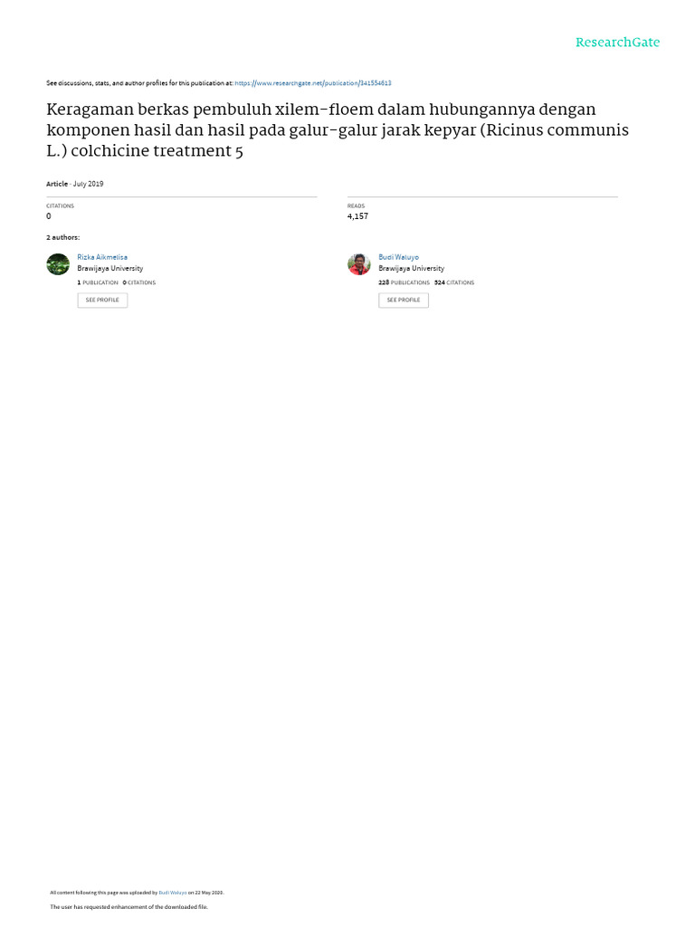 Keragaman Berkas Pembuluh Xilem Floem Dalam Hubungannya Dengan Komponen ...