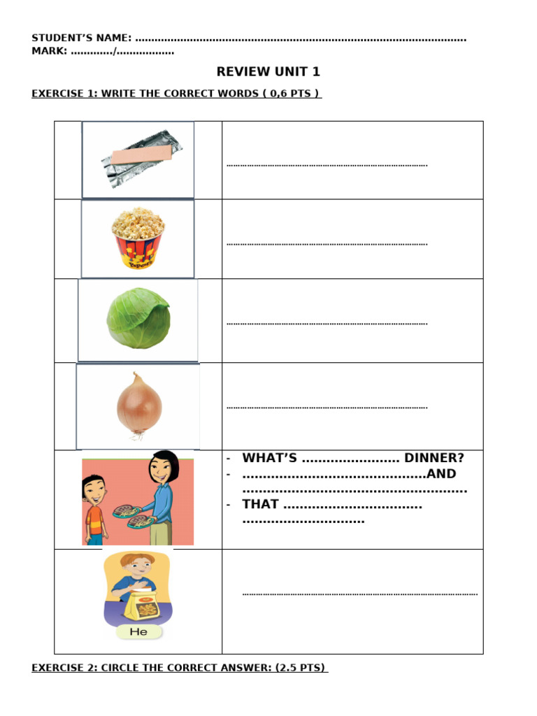 Everybody Up 3 Unit 1 Review Worksheet | PDF | Lunch | Eating Behaviors ...