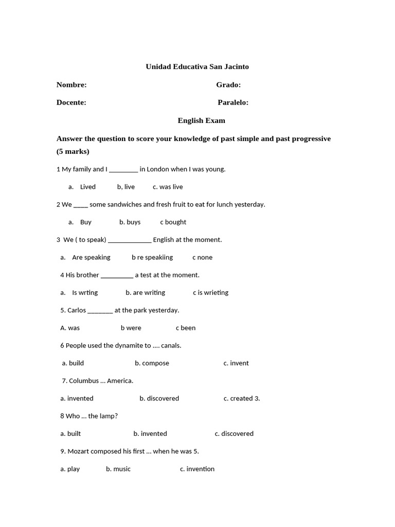 EXAMEN Unidad Educativa San Jacinto | PDF | Characters Created | Walt ...