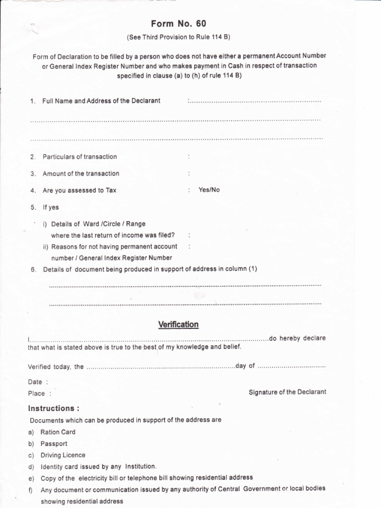 Form 60 | PDF | Finance & Money Management | Social Science