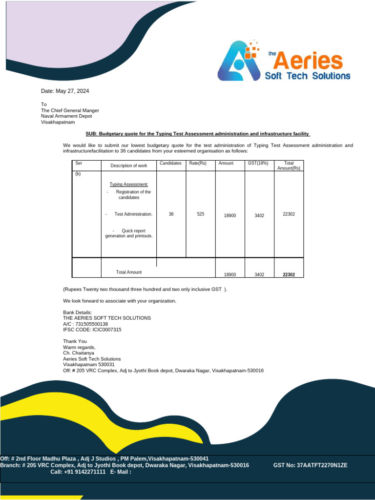 NAD Budget Quotation - Testing Assessment | PDF | Business