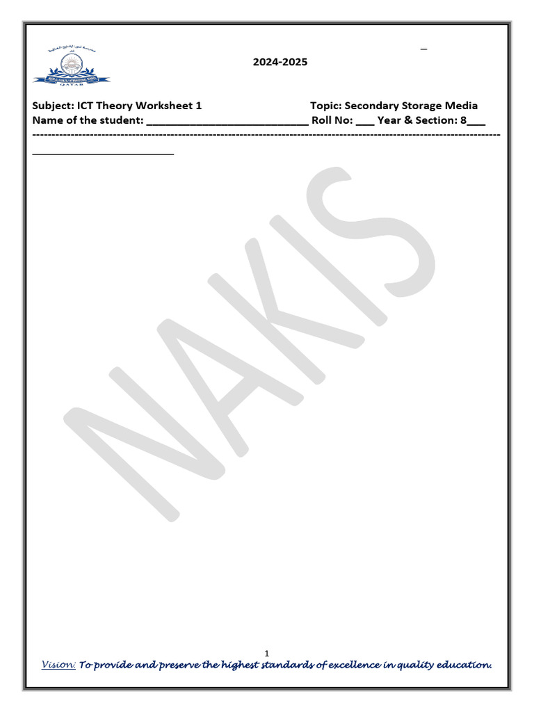 ICT Theory: Secondary Storage Media Worksheet | PDF | Computer Data ...