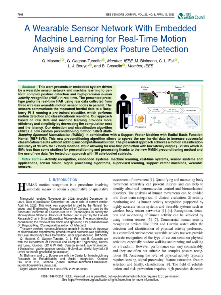 A Wearable Sensor Network With Embedded Machine Learning For Real-Time ...