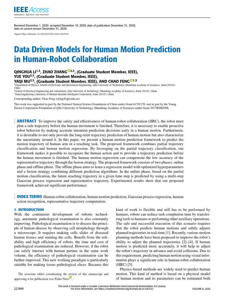 Data Driven Models For Human Motion Prediction In Human Robot