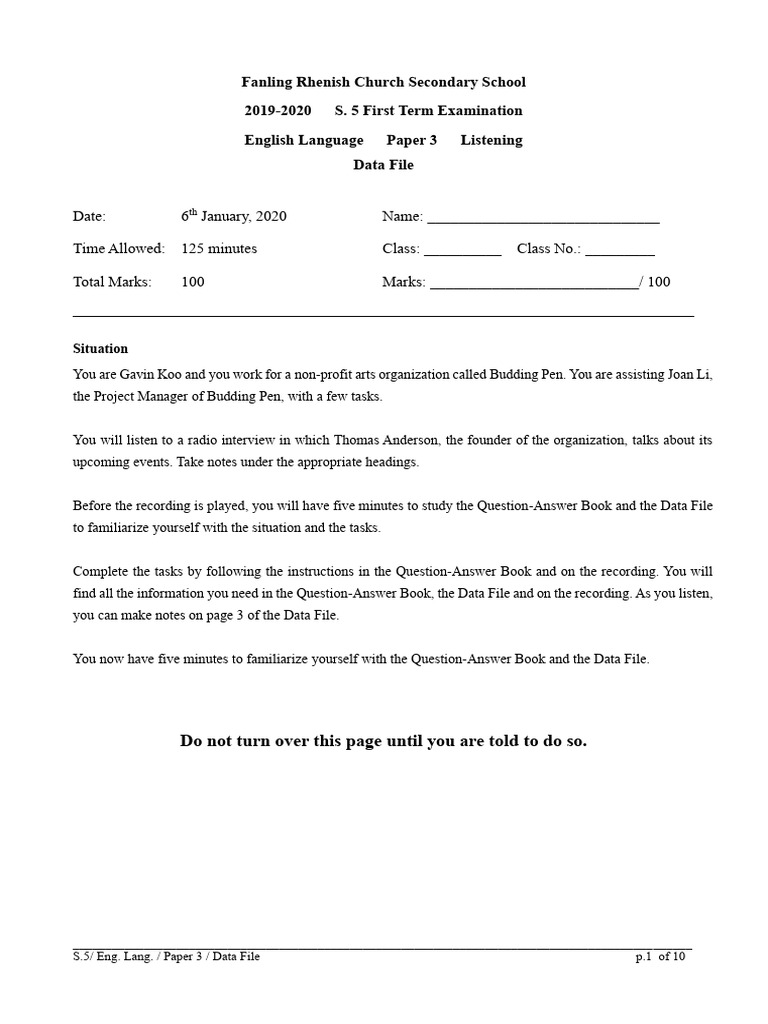 1920 S5 First Term Exam Paper 3 DF Ss | PDF | Books