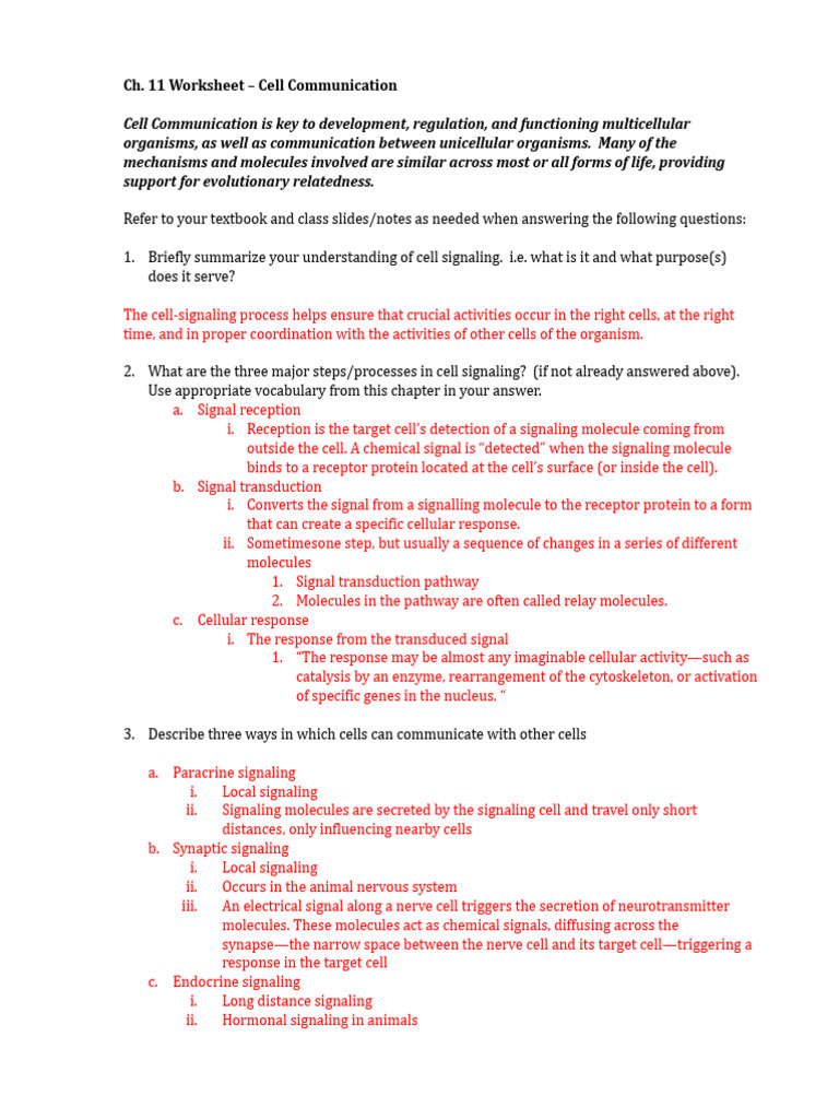 Ch11-Cell Communication Worksheet | PDF | Cell Signaling | Signal ...