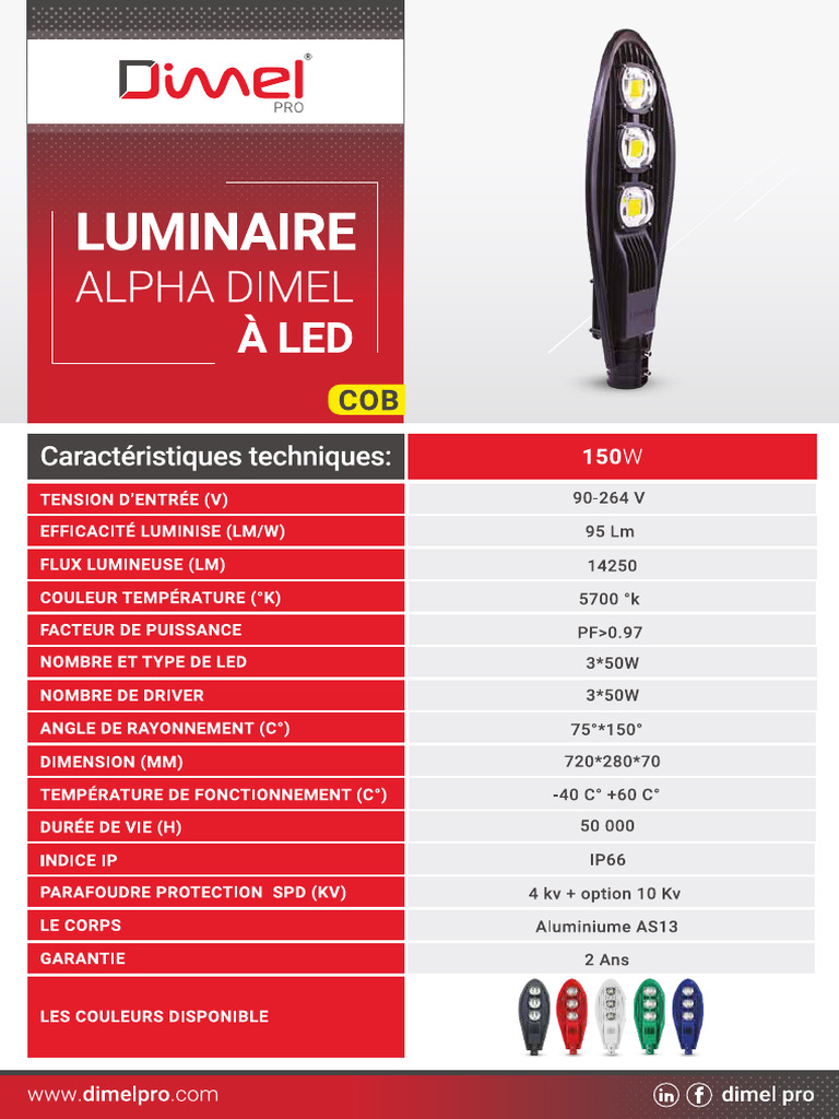 Fiche Technique LUMINAIRE A LED ALPHA COB 150W | PDF