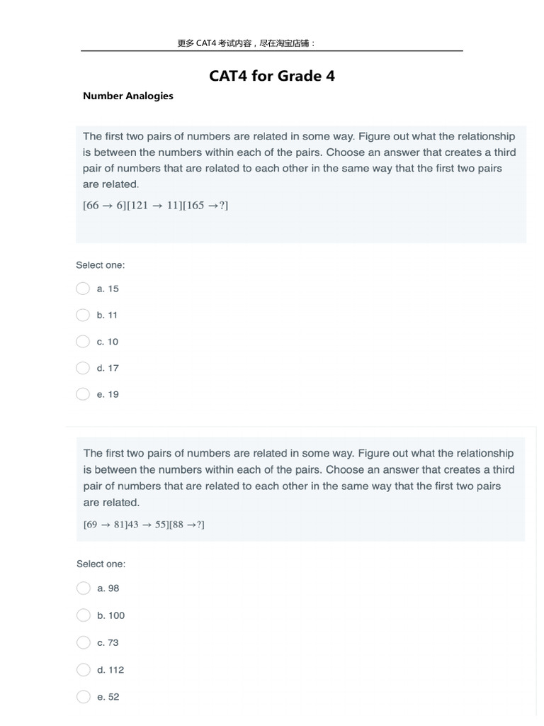 CAT4 For G4-06-Number Analogies 1 | PDF