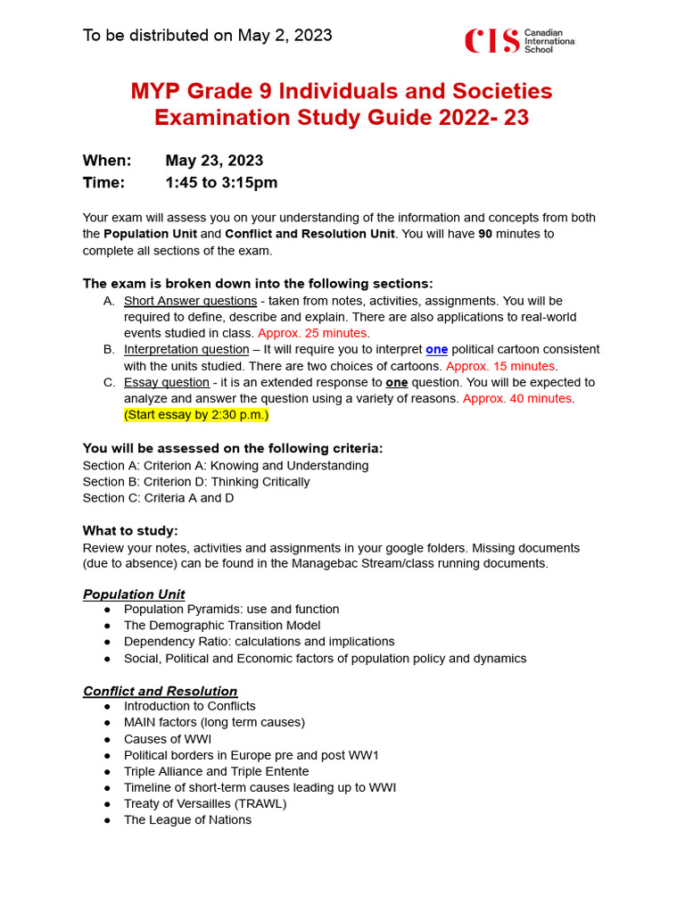 Grade 9 Exam Study Guide 2024 | PDF | Treaty Of Versailles | Allies Of ...