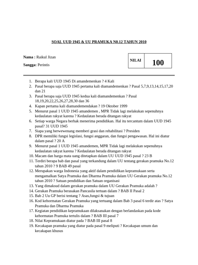 UU Pramuka No. 12 Tahun 2010: Rincian | PDF | Politik | Hukum