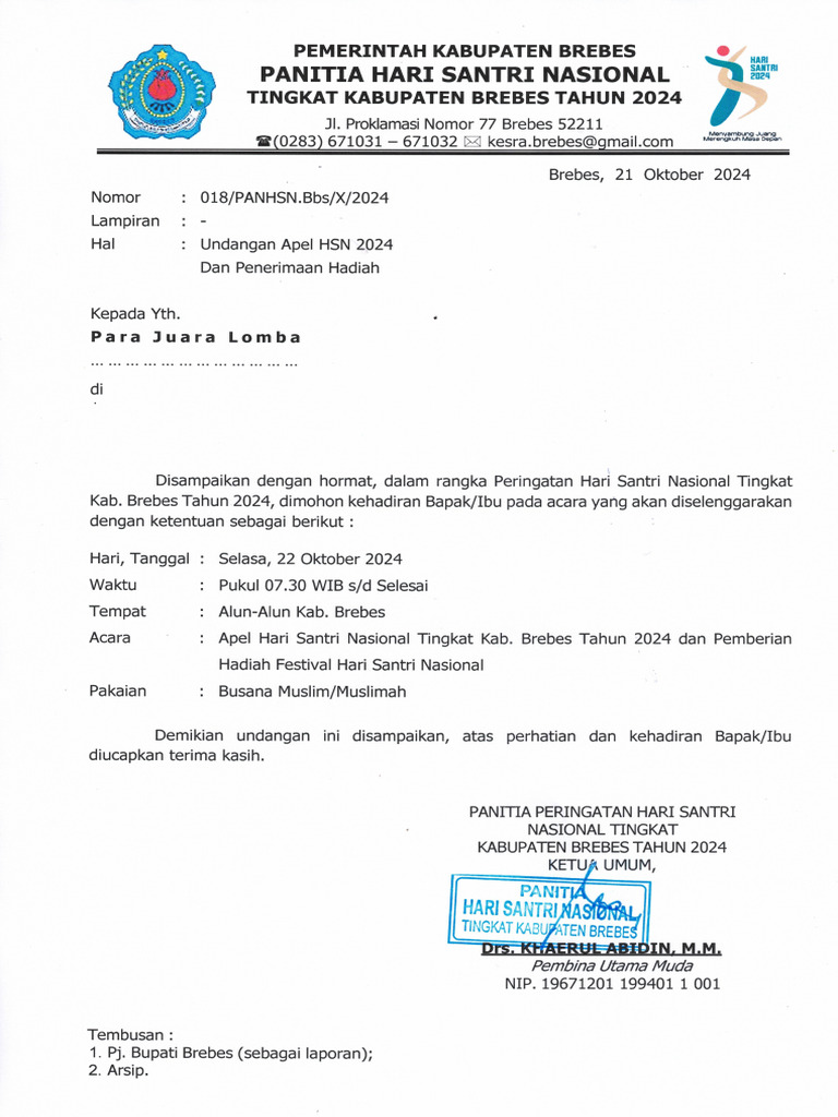 Undangan Pemenang Lomba HSN 2024 | PDF