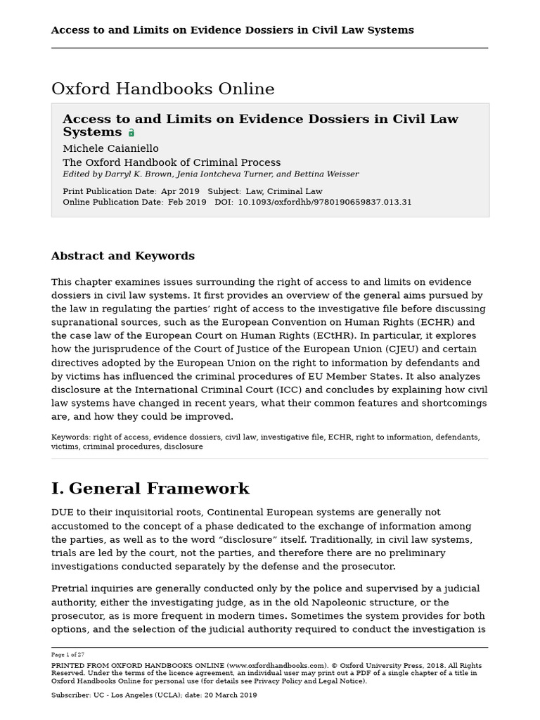 Access To and Limits On Evidence Dossiers in Civil Law Systems 2019 ...