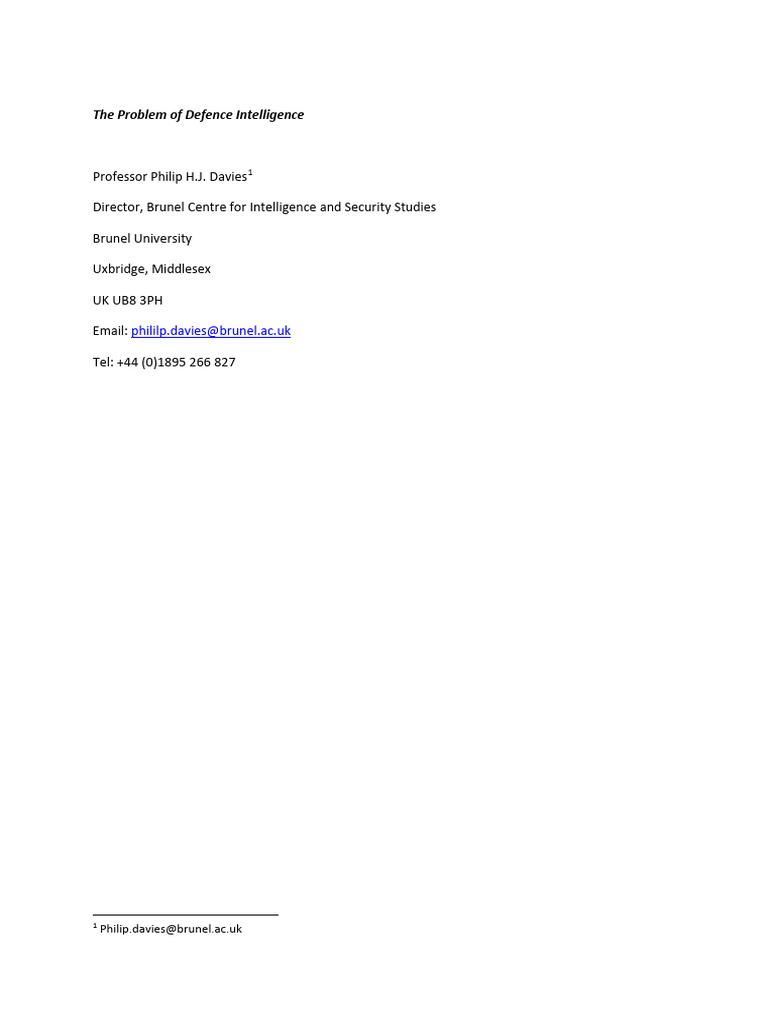 The Problem of Defence Intelligence | PDF | National Security ...
