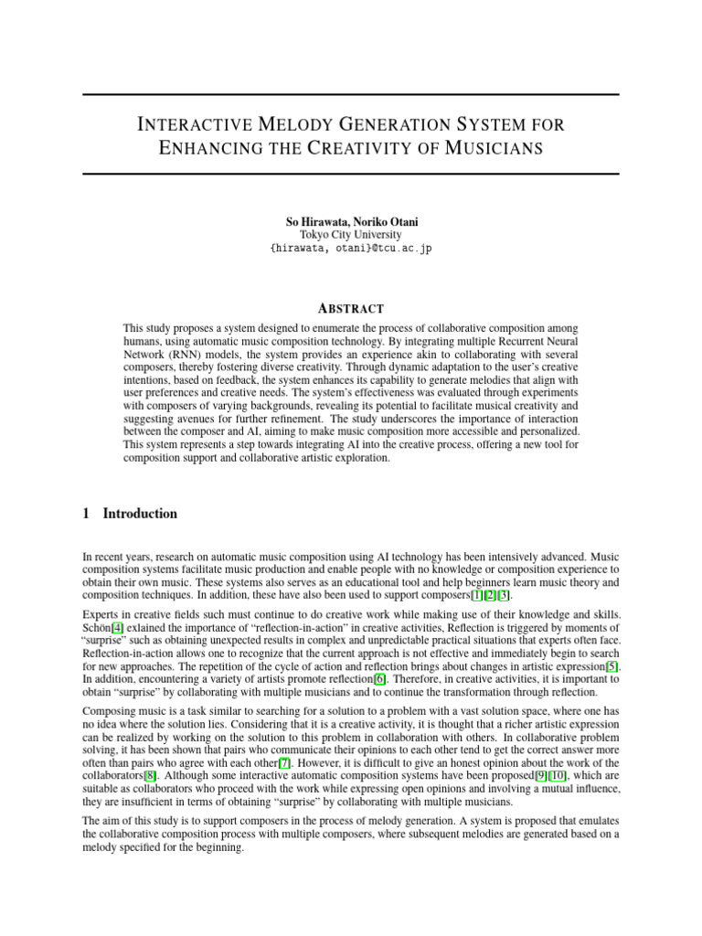 Interactive Melody Generation System For | PDF | Creativity