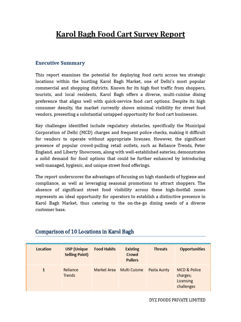 Karol Bagh Food Cart Survey Report | PDF | Mc Donald's | Retail