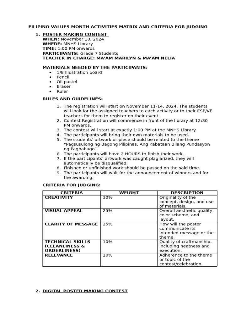 Filipino Values Month Activities 2024 | PDF | Human Communication