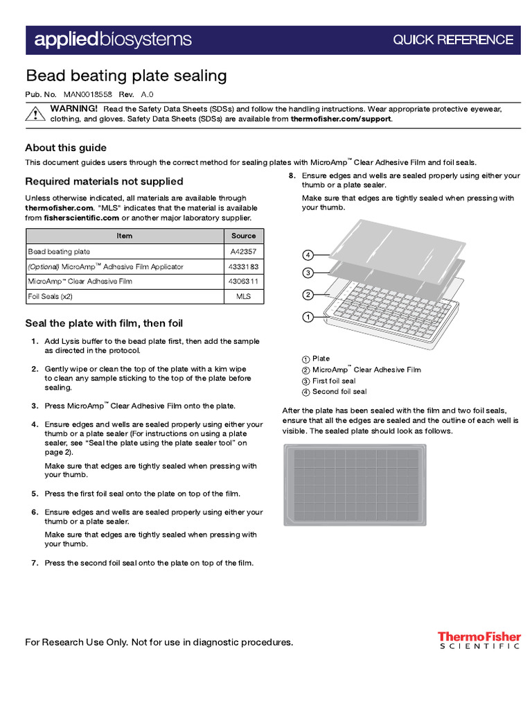 Bead Beating Plate Sealing User Guide (Pub - No. MAN0018558 A | PDF