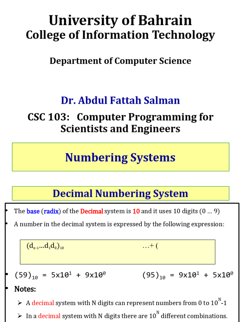 CSC 103 Numbering Sysrems | PDF | Computer Engineering | Arithmetic
