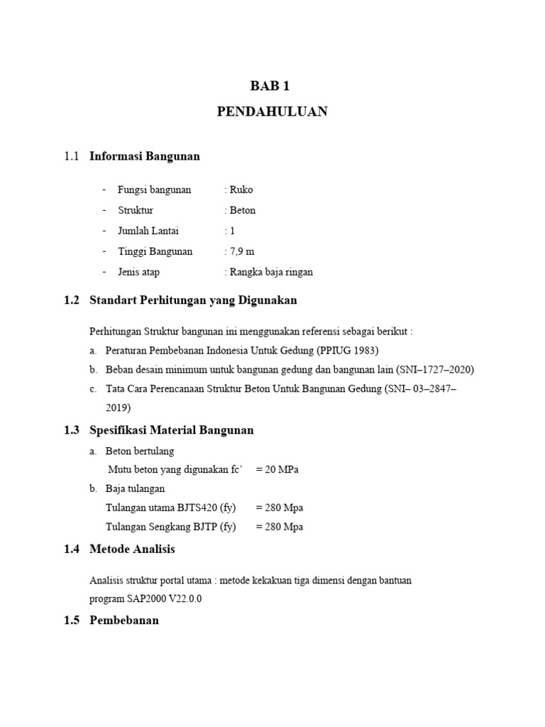 Perhitungan Struktur Ruko Indomaret Landak | PDF