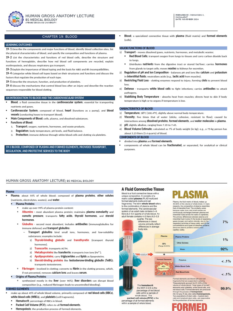 Blood Anatomy and Functions Overview | PDF | Blood Type | Red Blood Cell